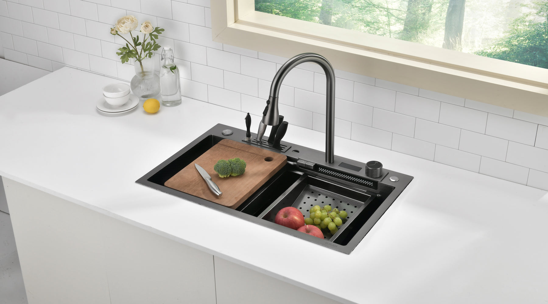 Modern Single Bowl Workstation Kitchen Sink Set-KS2204 – Lefton Home