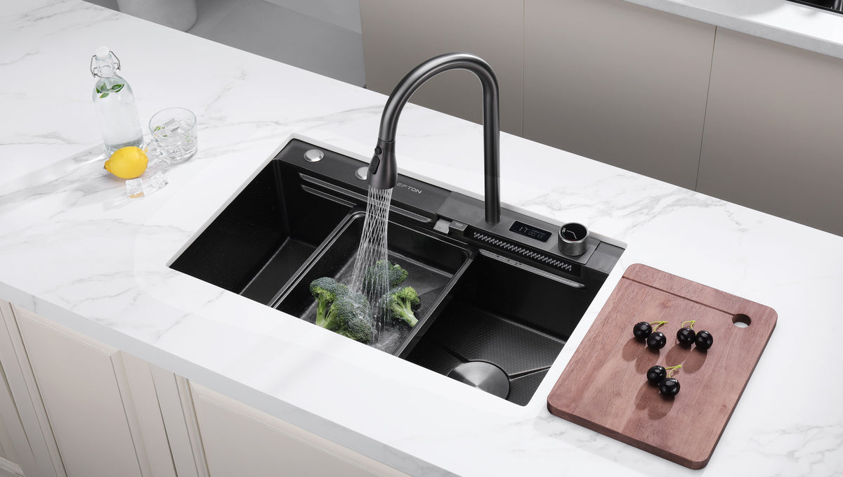 Single Bowl Smart Waterfall Workstation Kitchen Sink Set – Lefton Home