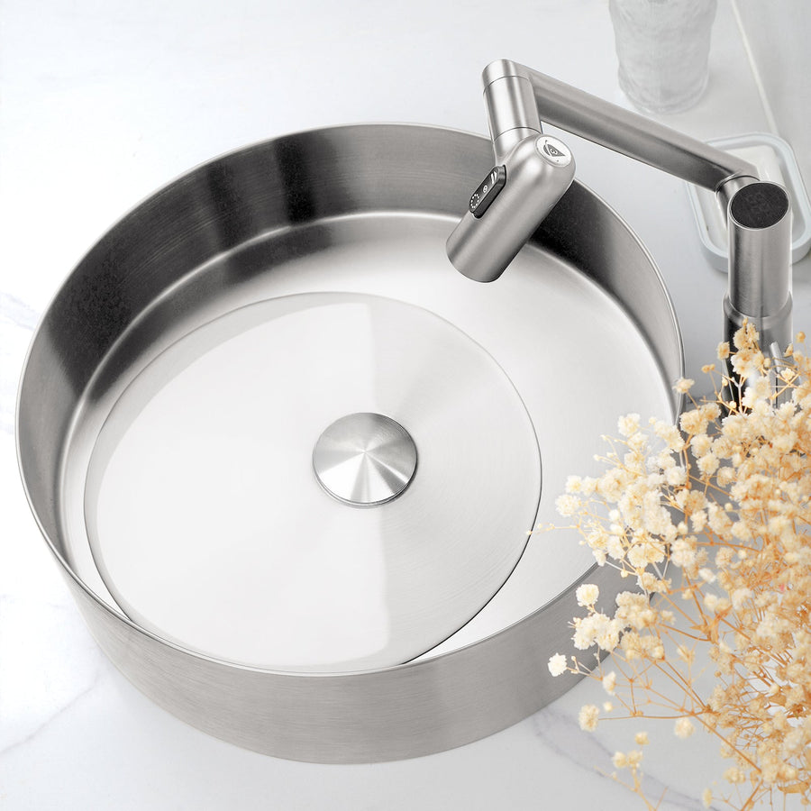 Recertified Lefton Modern Stainless Steel Round Bathroom Vessel Sink ...