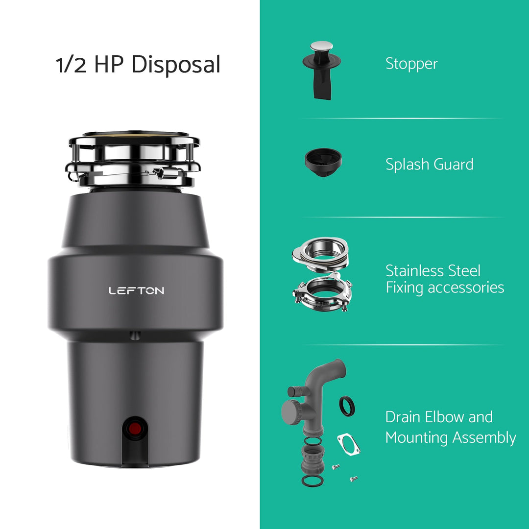 Lefton 1/2HP Continuous Feed Food Waste Disposal with Power Cord-LGD ...