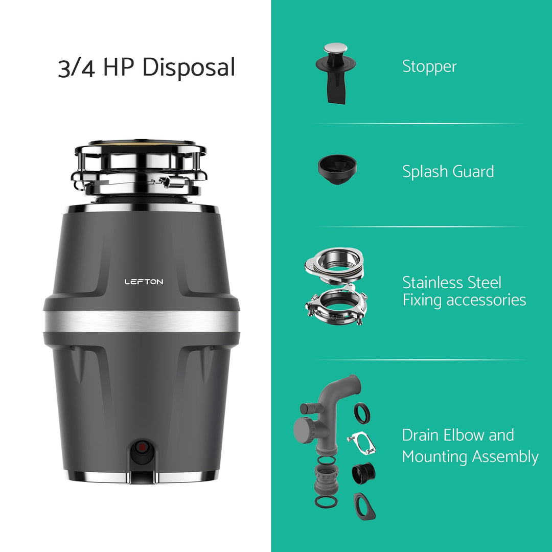 Lefton 3/4 HP Continuous Feed Food Waste Garbage Disposal-LGD-714 ...