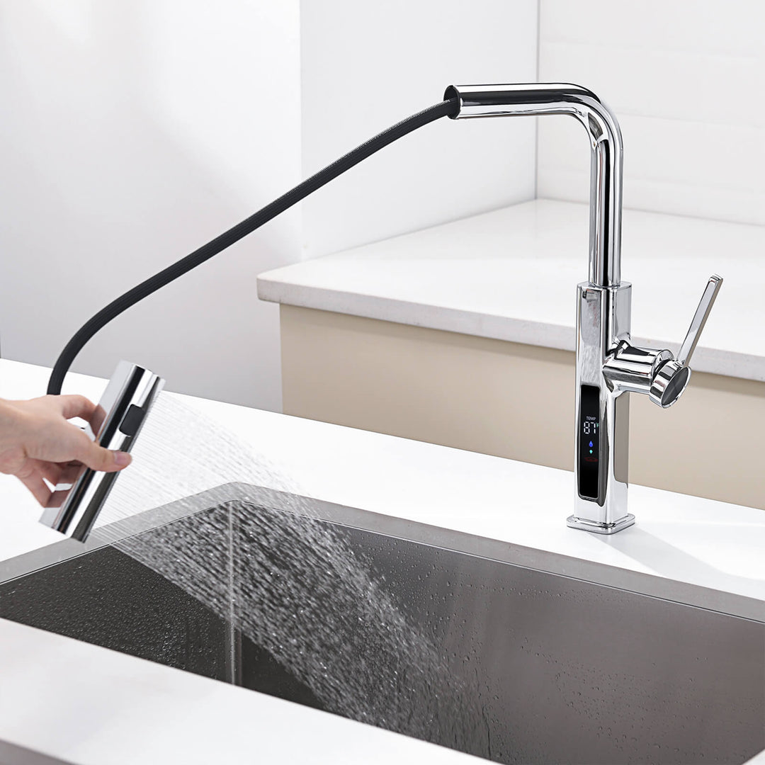 Smart Waterfall Kitchen Faucet with Temperature Display – Lefton Home