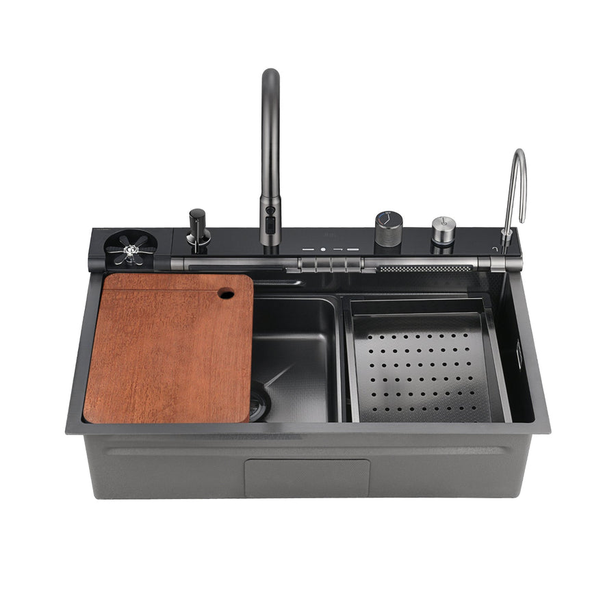 Lefton 33x22 Inch Waterfall Kitchen Sink with Temperature Display ...