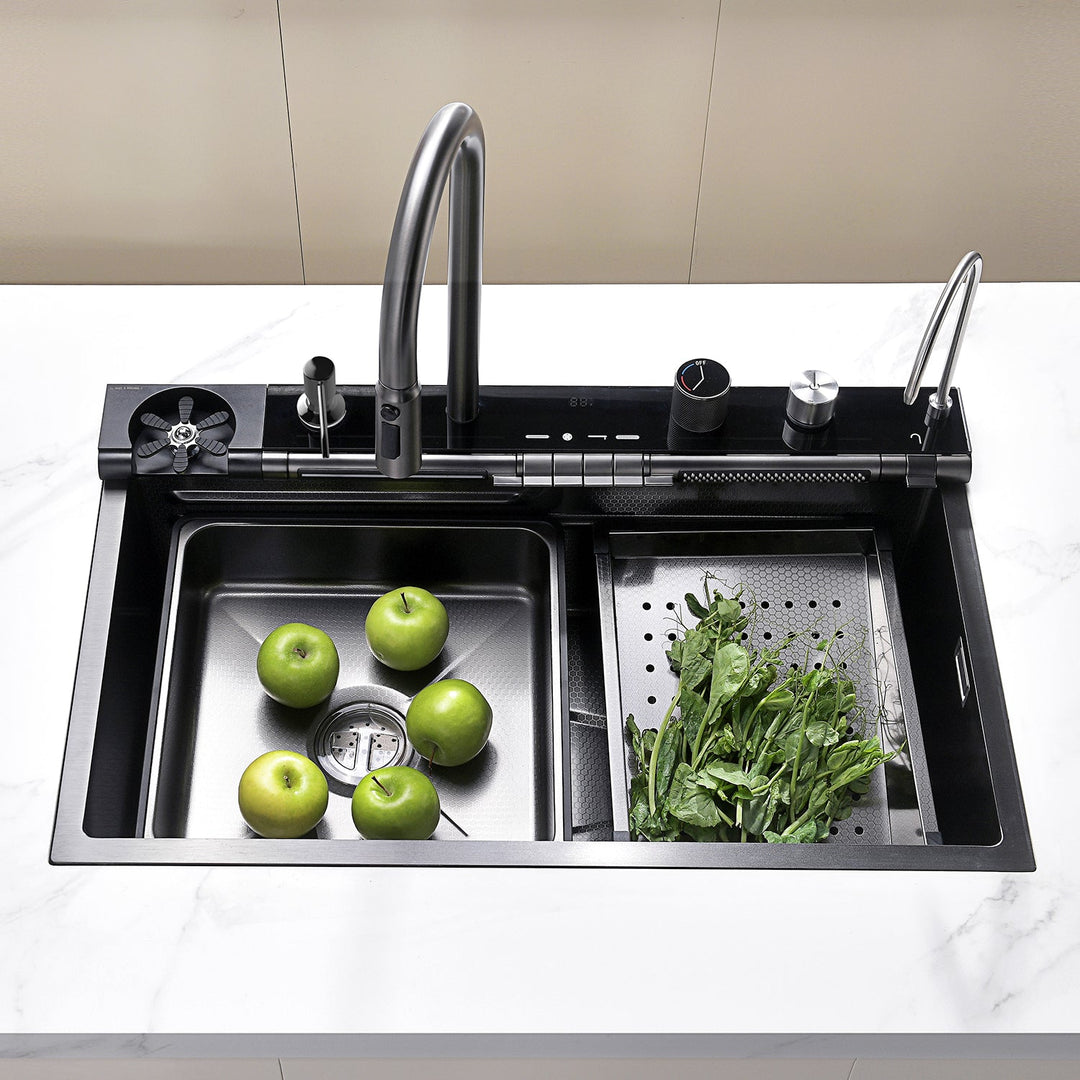 Lefton 33x22 Inch Waterfall Kitchen Sink with Temperature Display ...