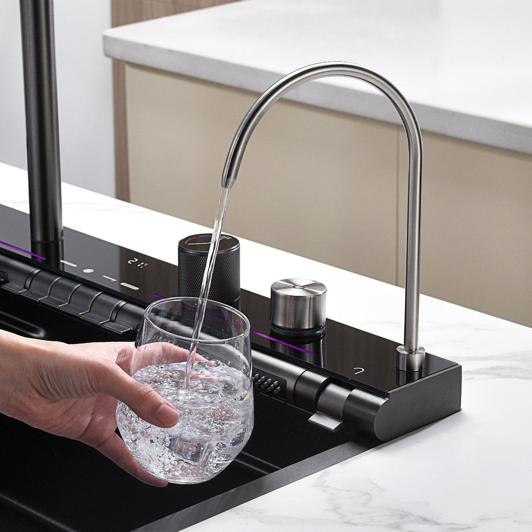 Lefton 33x22 Inch Waterfall Kitchen Sink with Temperature Display ...