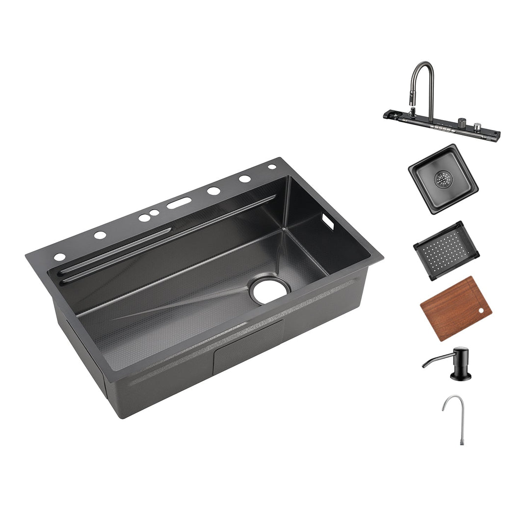 Lefton 33x22 Inch Waterfall Kitchen Sink with Temperature Display ...