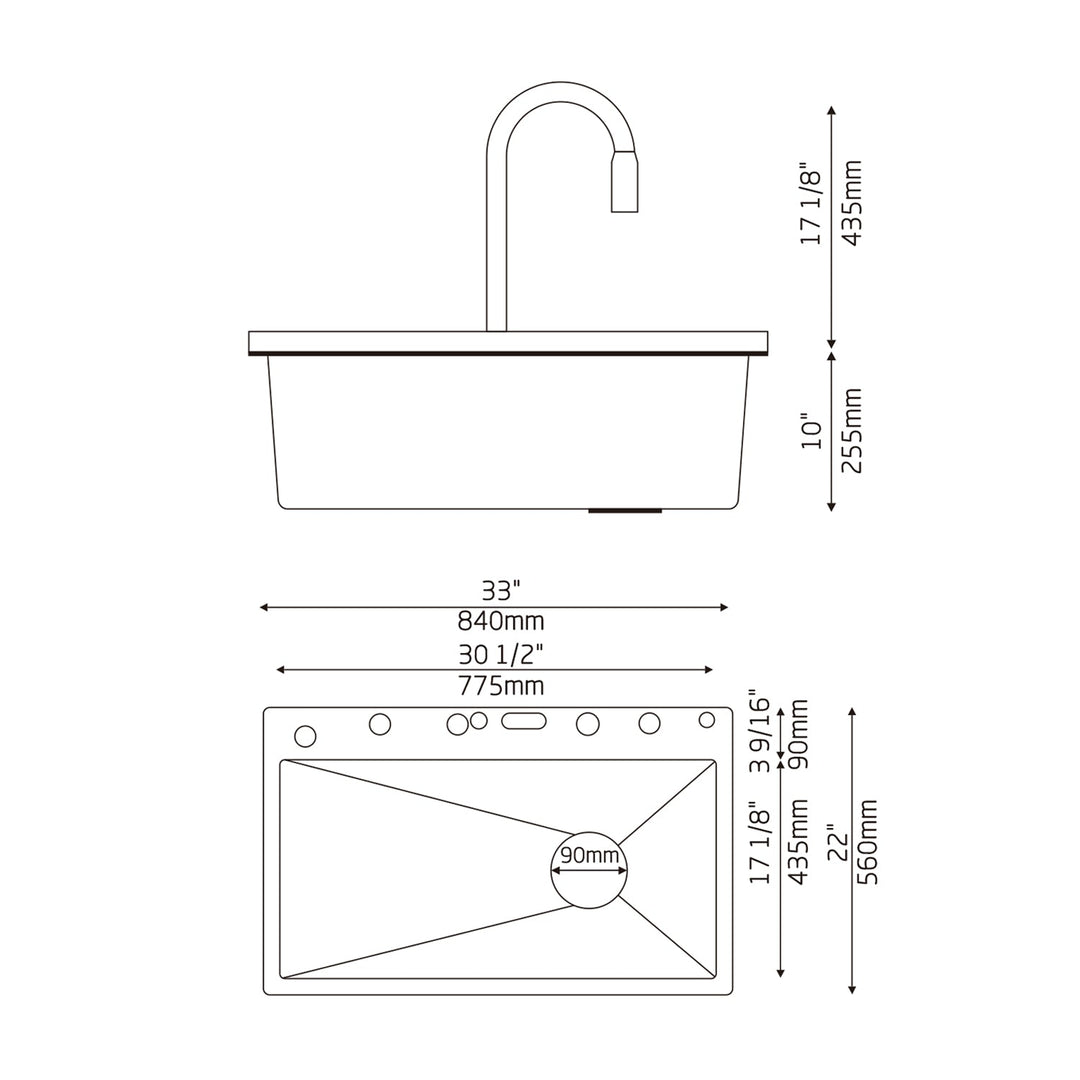 Lefton 33x22 Inch Waterfall Kitchen Sink with Temperature Display ...