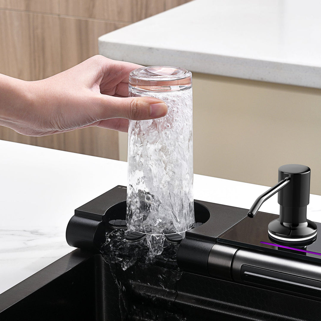 Lefton 33x22 Inch Waterfall Kitchen Sink with Temperature Display ...