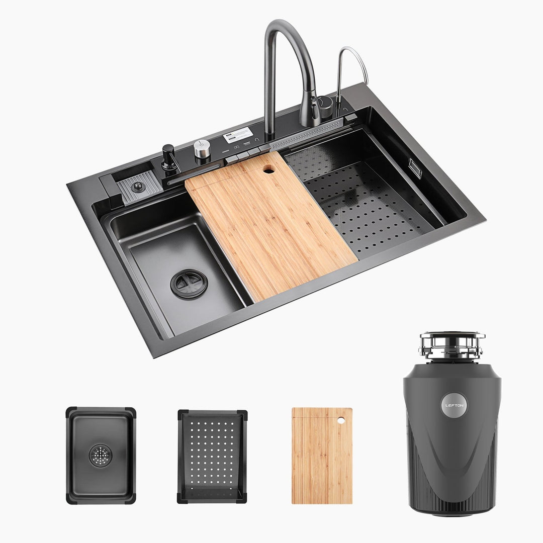 Lefton 33" x 22" Undermount Workstation Kitchen Sink with 1HP Garbage ...