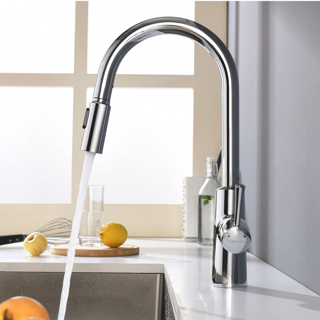 Modern Pull-Down Kitchen Faucet with Glass Rinser – Lefton Home