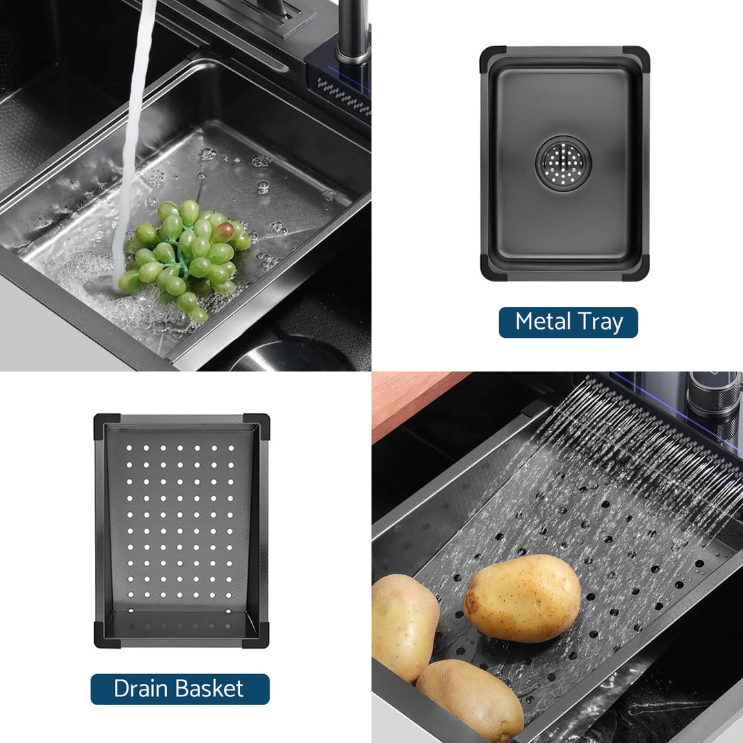 LEFTON 33 x 22 inch Smart Waterfall Workstation Kitchen Sink-KS2205L ...