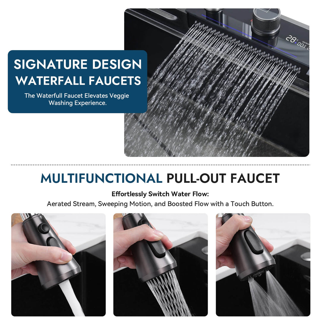 LEFTON 33 x 22 inch Smart Waterfall Workstation Kitchen Sink-KS2205L ...