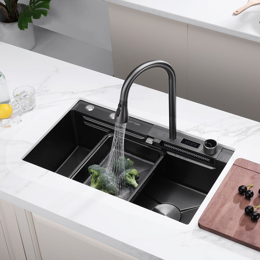 Lefton Waterfall Workstation Kitchen Sink Set With Digital Temperature ...